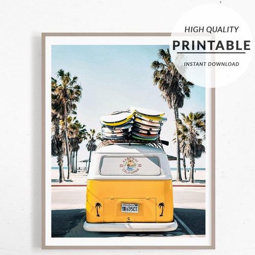 Retro Van Print Art Yellow Surf Van Camper Surf Van Coastal - Etsy