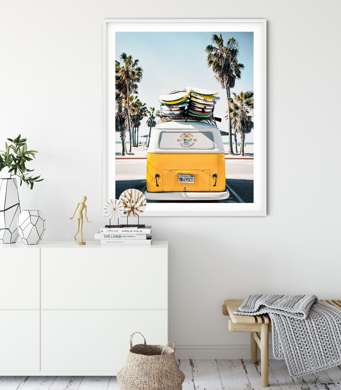 Retro Van Print Art, Yellow Surf Van, Camper Surf Van, Coastal Wall Art ...