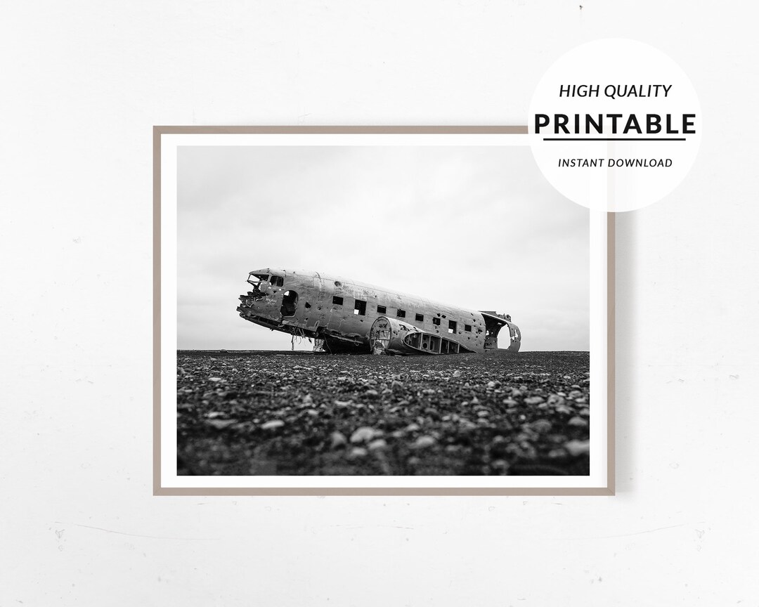 Plane Wreck Print, Plane Art Print, Printable Plane, Iceland Landscape ...