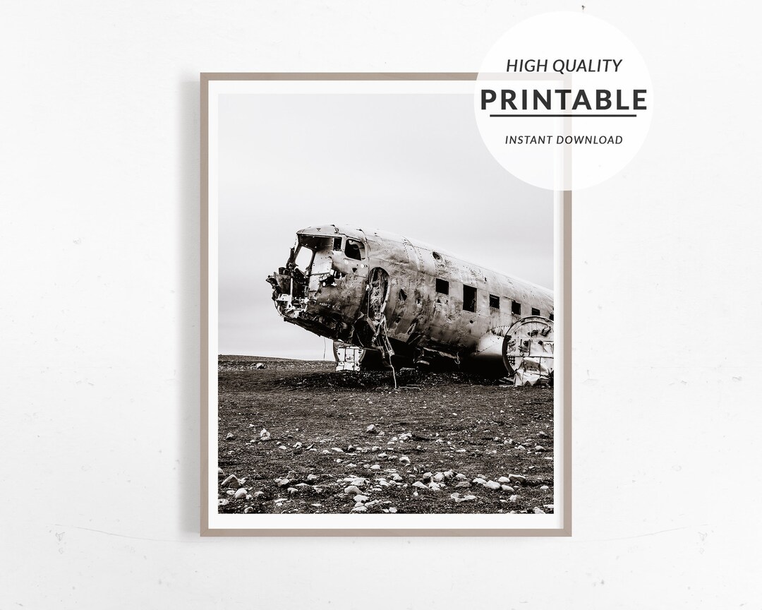 Plane Wreck Print, Plane Art Print, Printable Plane, Iceland Landscape ...