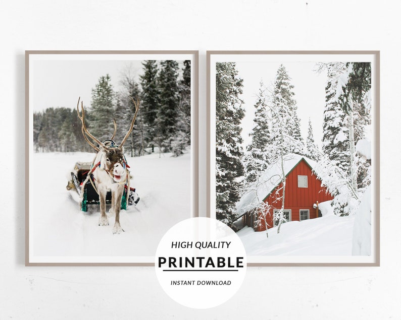 Winter Wall Art Set of 2 Prints Winter Decor Moose Snow - Etsy