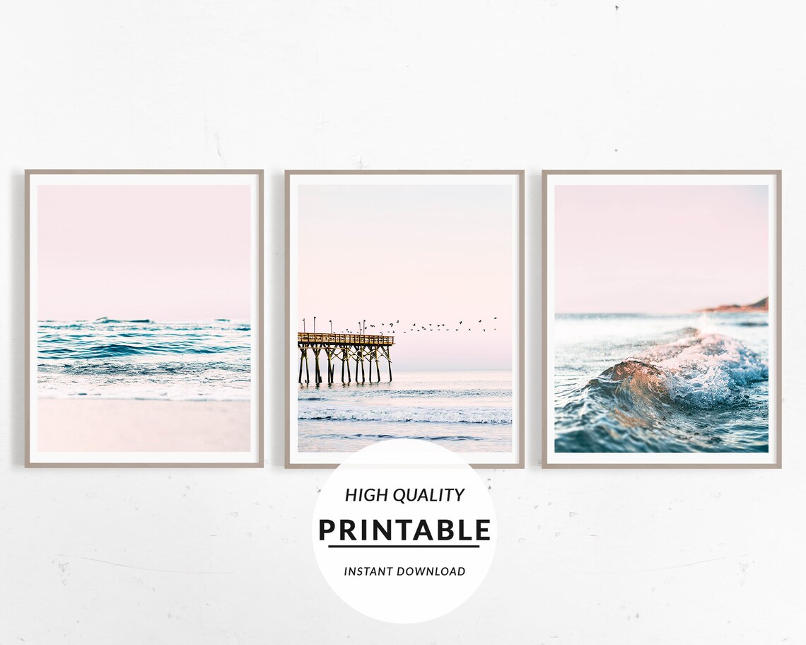 Ocean Print Set of 3 Print Triptych Beach Sunset Set Print | Etsy