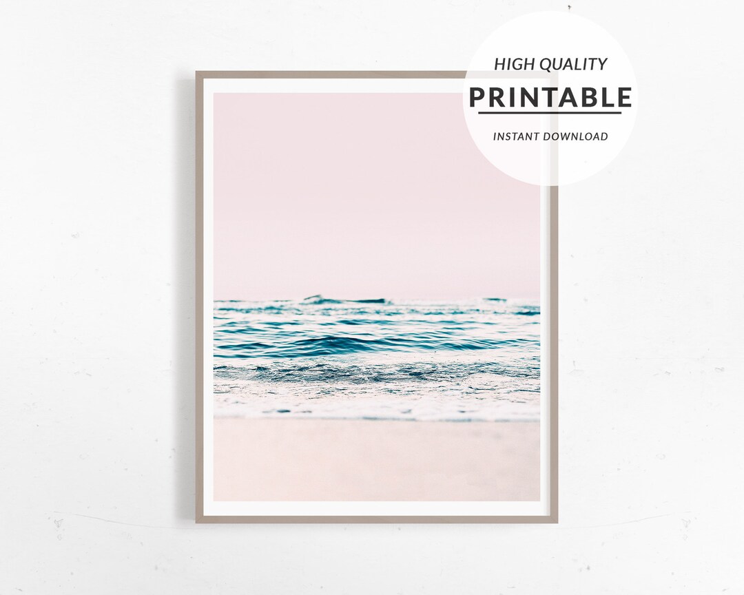 Ocean Wave Print, Pink Wave Print, Wave Poster, Boho Wall Art, Coastal ...