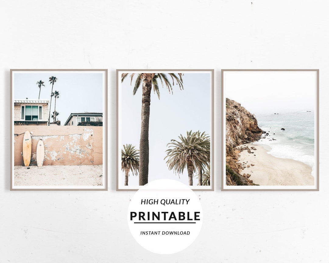 Set of 3 Prints, Beach Prints Set, Beach Digital Print, Coastal Wall ...