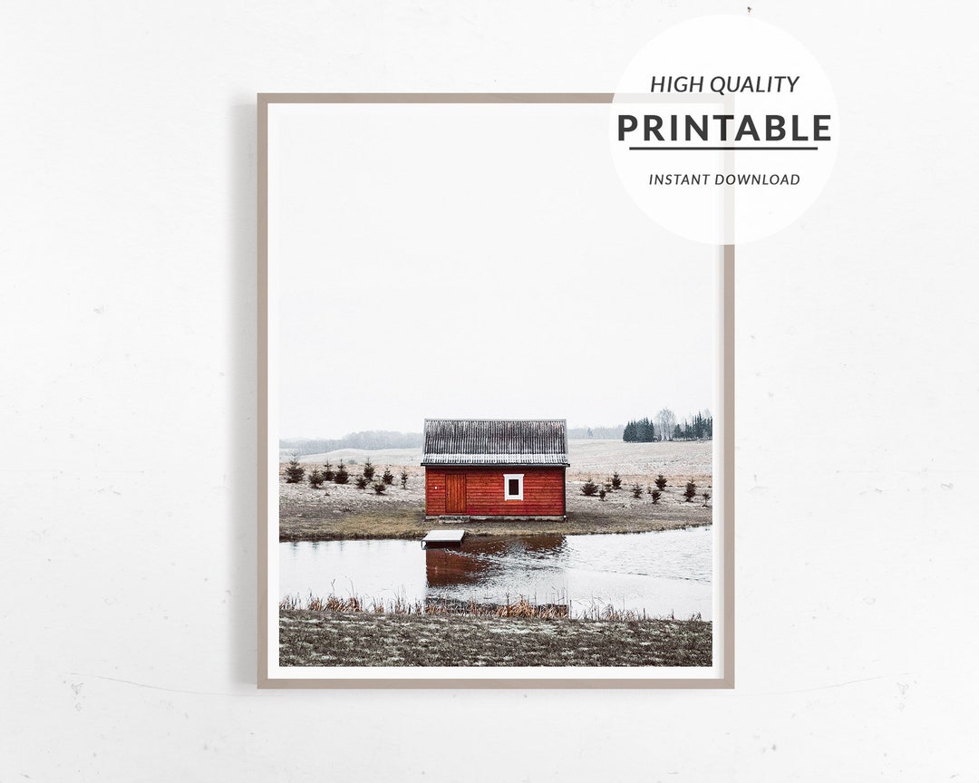 Log Cabin Print, Landscape Print, Forest Log, Rustic Print ...