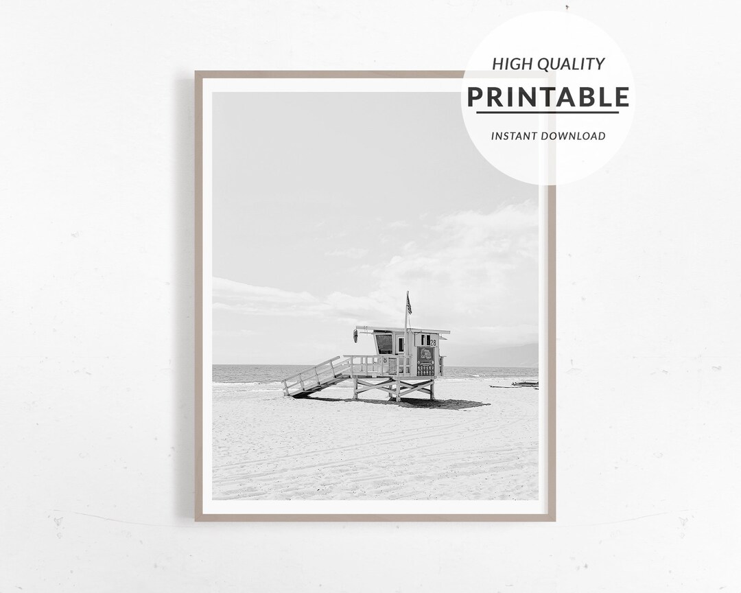 Lifeguard Tower, Summer Print, Black and White, Beach Photography ...