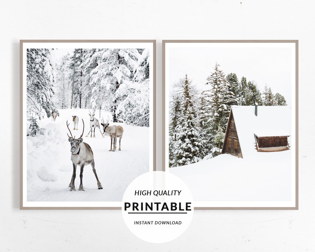 Winter Wall Art Set of 2 Prints Winter Decor Moose Snow - Etsy España