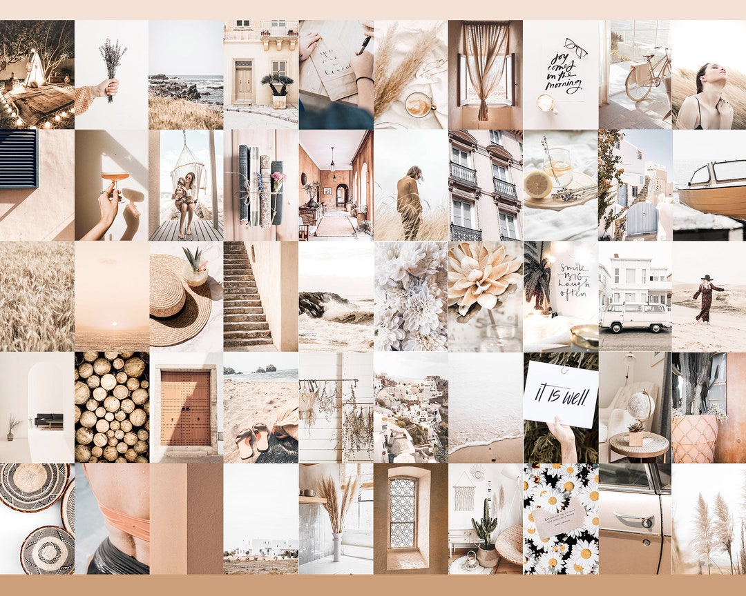 Boho Collage Kit, Aesthetic Collage Kit, Beige Neutral Tones, Dorm Room ...