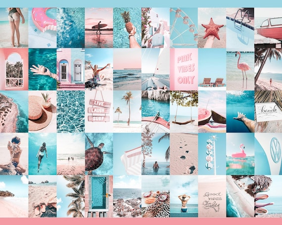 Summer Collage Kit Beach Collage Kit Pink and Teal Dorm | Etsy