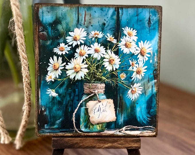 Daisy Mini Art, Flower Art Decor, Tier Tray Shelf Sitter, Mini Easel ...
