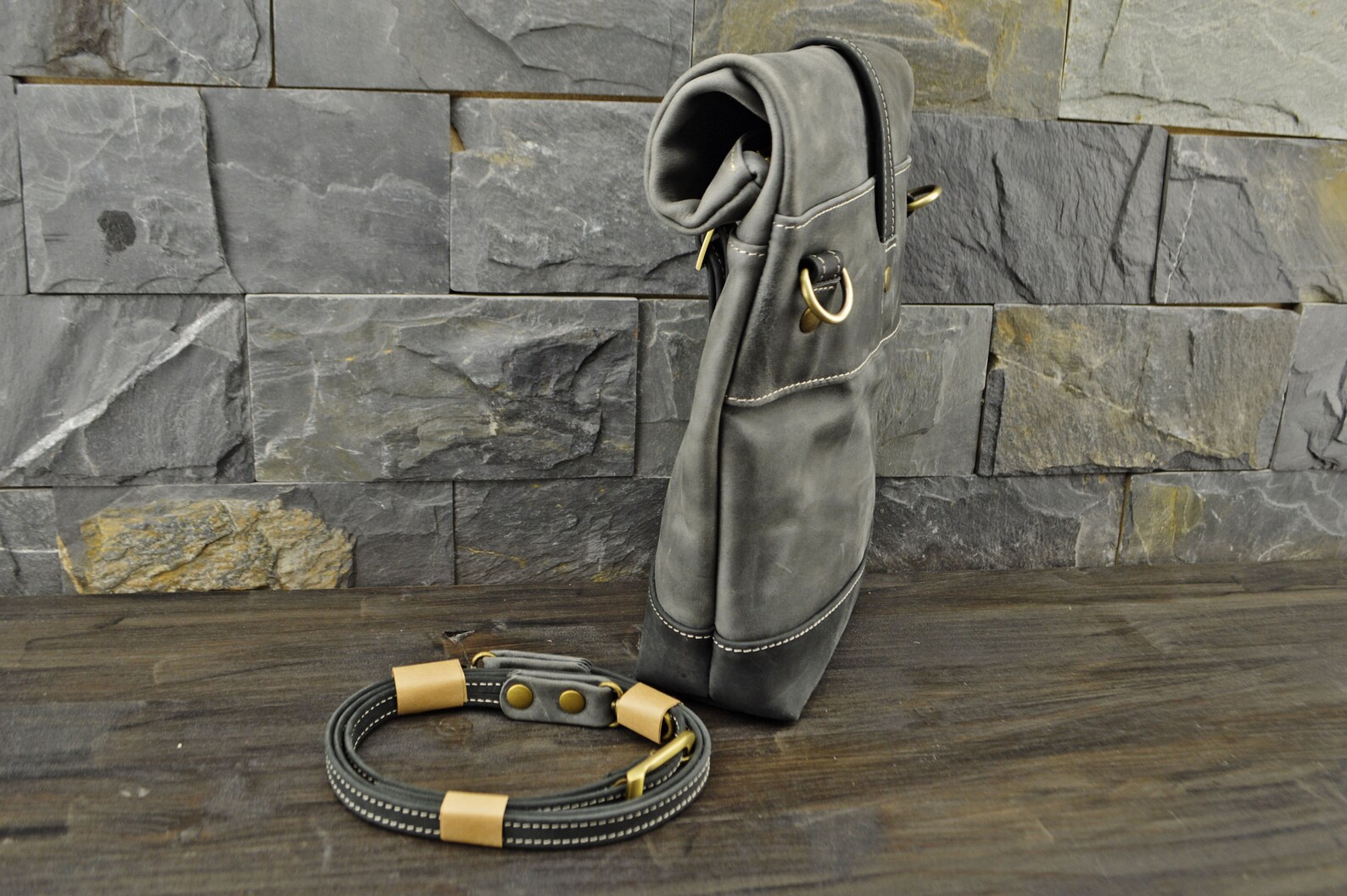 Grey Leather Bag for Womens With Vintage Aspect Casual - Etsy