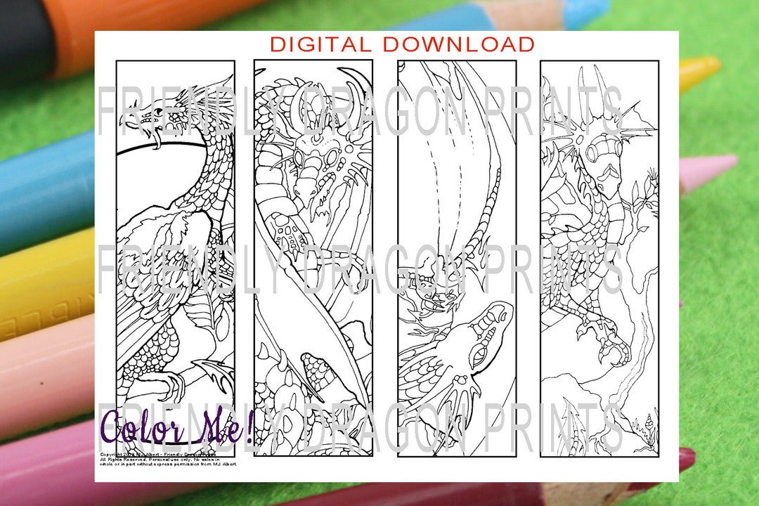 4 Dragon BOOKMARKS Digital Download PDF Print Fantasy Art - Etsy