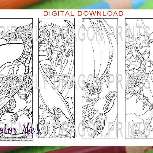 4 Dragon BOOKMARKS Digital Download PDF Print Fantasy Art - Etsy