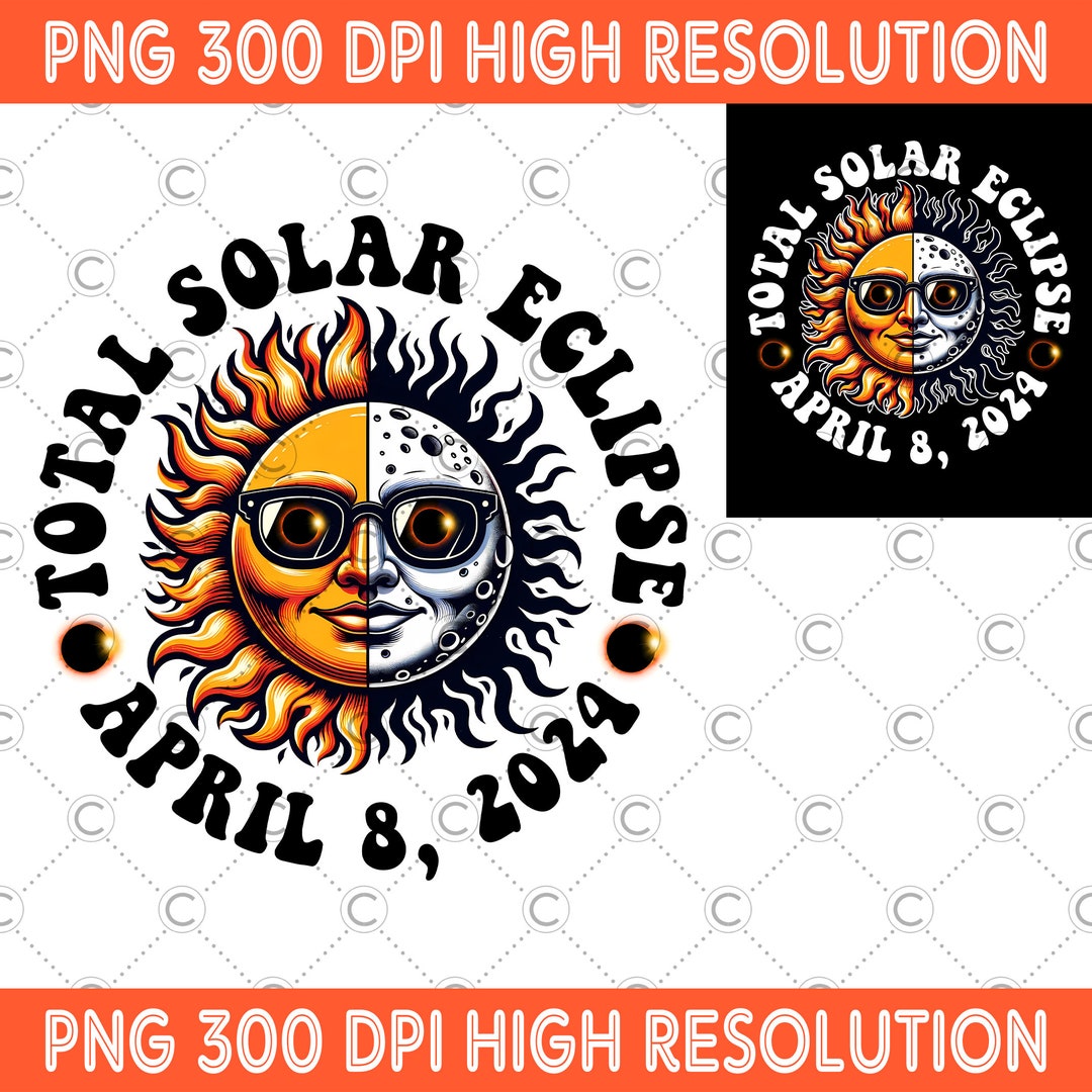 Total Solar Eclipse April 8th 2024 PNG, Retro Solar Eclipse Digital ...
