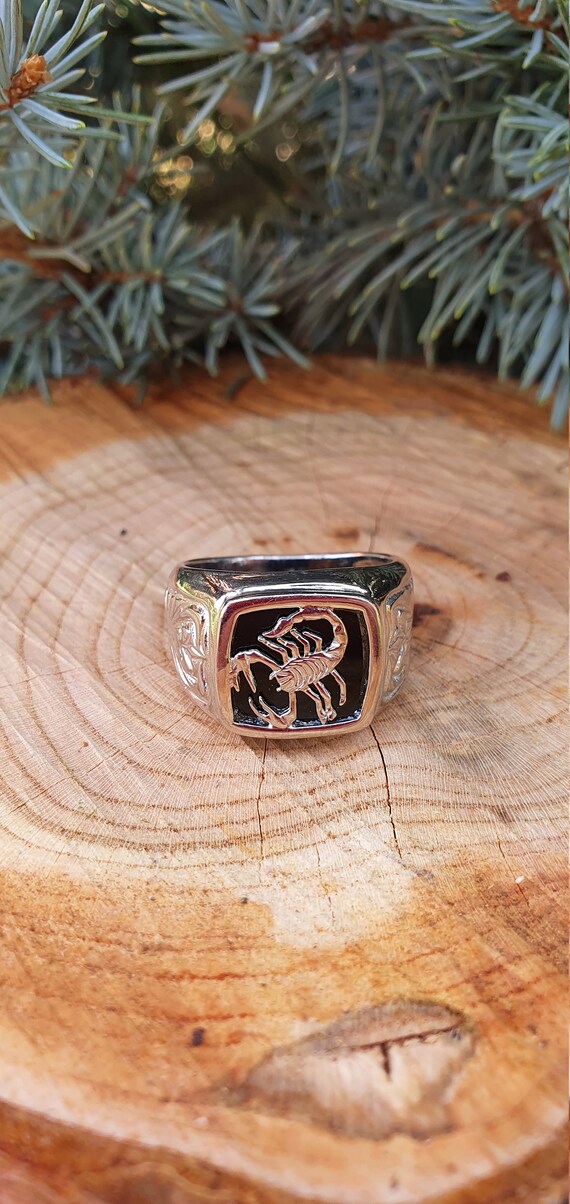 Scorpion Ring Scorpion Signet Ring Scorpio Zodiac Mens | Etsy