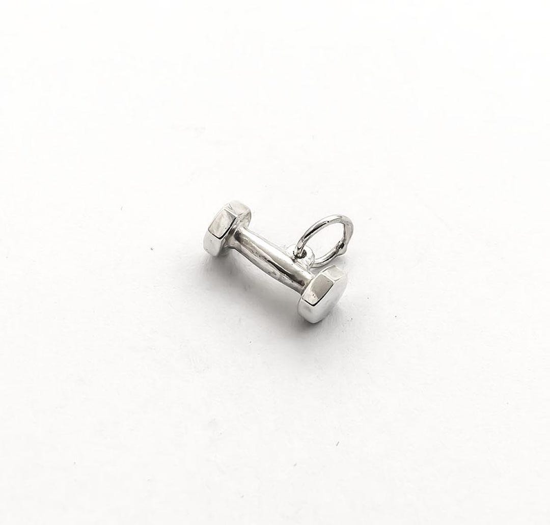 Dumbbell Pendant, Barbell Charm, Dumbbell Charm, Silver Dumbbell ...