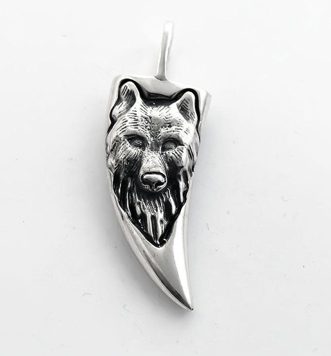 Fang Pendant With a Wolf, Silver Fang, Wolf Fang Sterling, Wolf Head ...