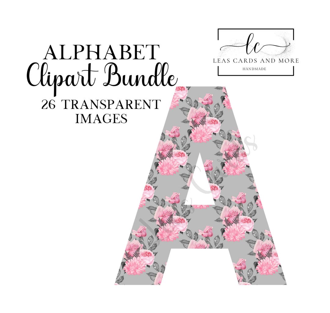 Pink & Grey Floral Alphabet, *** DIGITAL DOWNLOAD ***, Floral Alphabet ...