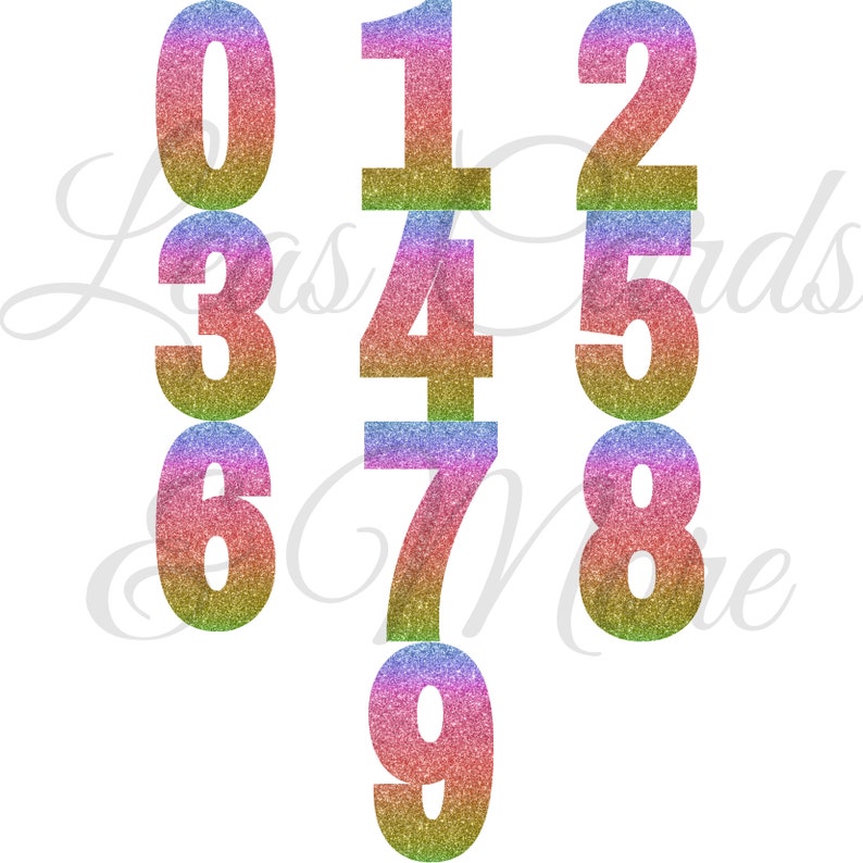 Rainbow Glitter Numbers Clipart 26 PNG Files DIGITAL - Etsy