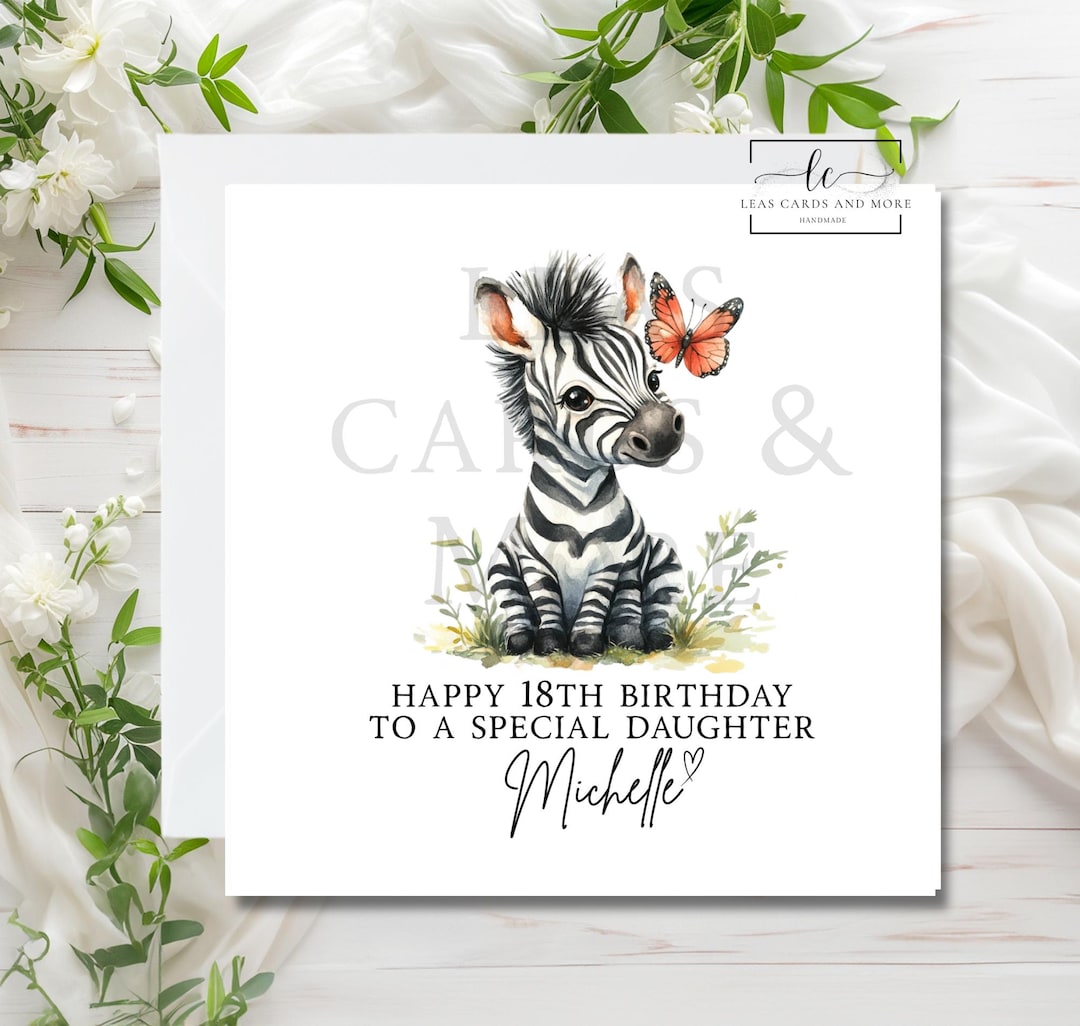 4x DESIGNS - Handmade Personalisable Zebra Happy Birthday Card, Zebra ...