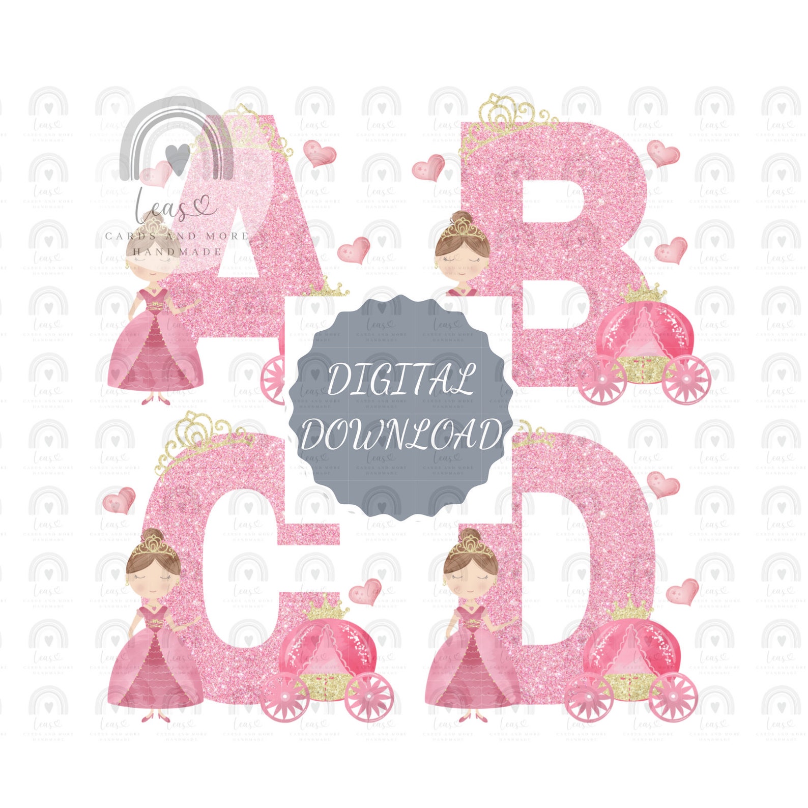 Pink Glitter Princess Full Alphabet A-Z DIGITAL - Etsy