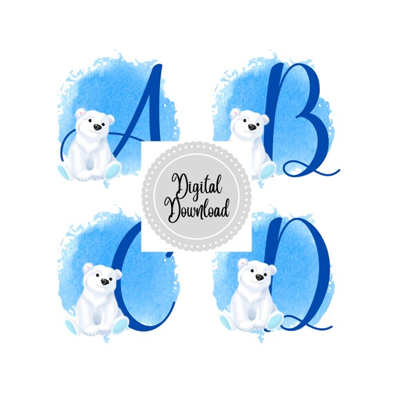 Full Blue Polar Bear Christmas Alphabet Clipart 26 Letters A-Z - Etsy