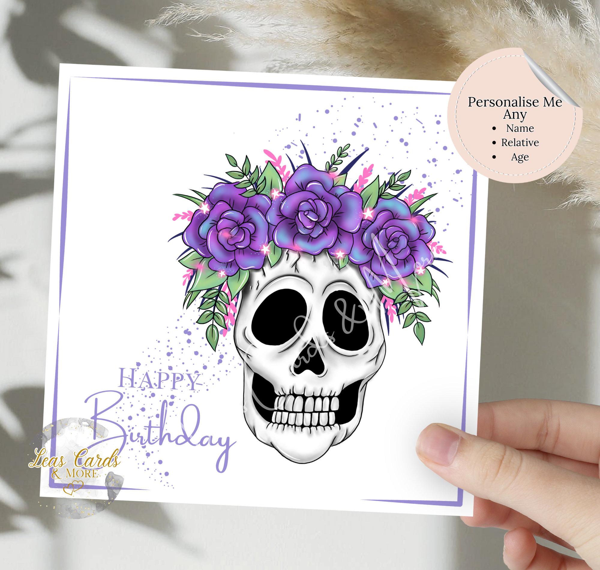 Happy Birthday Floral Skull Handmade Birthday Card Skull - Etsy