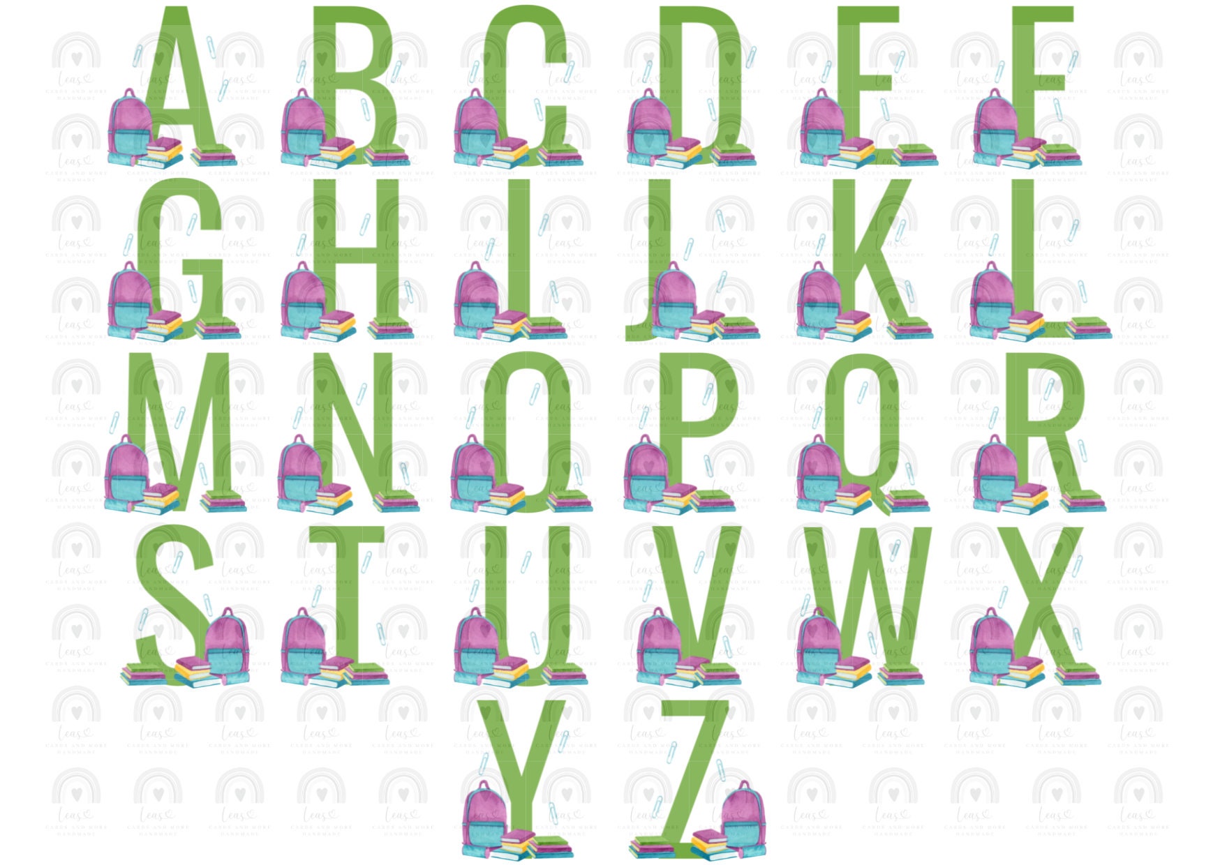 School Theme Green Sublimation Alphabet Back to School - Etsy