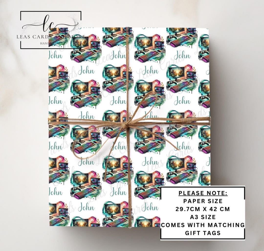 Handmade Gaming PC Player Theme Personalisable A3 Size Wrapping Paper ...
