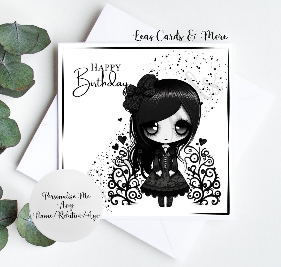 Gothic Girl Theme Happy Birthday Card, Gothic Birthday Card, Gothic ...
