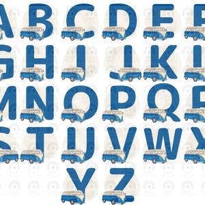 Blue Campervan Alphabet Clipart DIGITAL DOWNLOAD Sublimation Alphabet ...