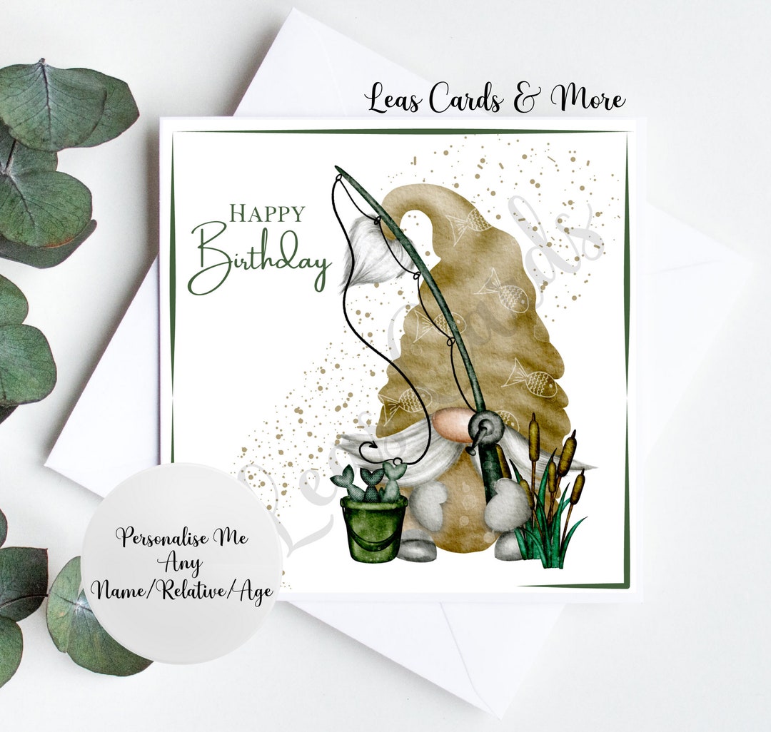VARIOUS DESIGNS Fishing Gnome/gonk Happy Birthday Card, Can Be ...