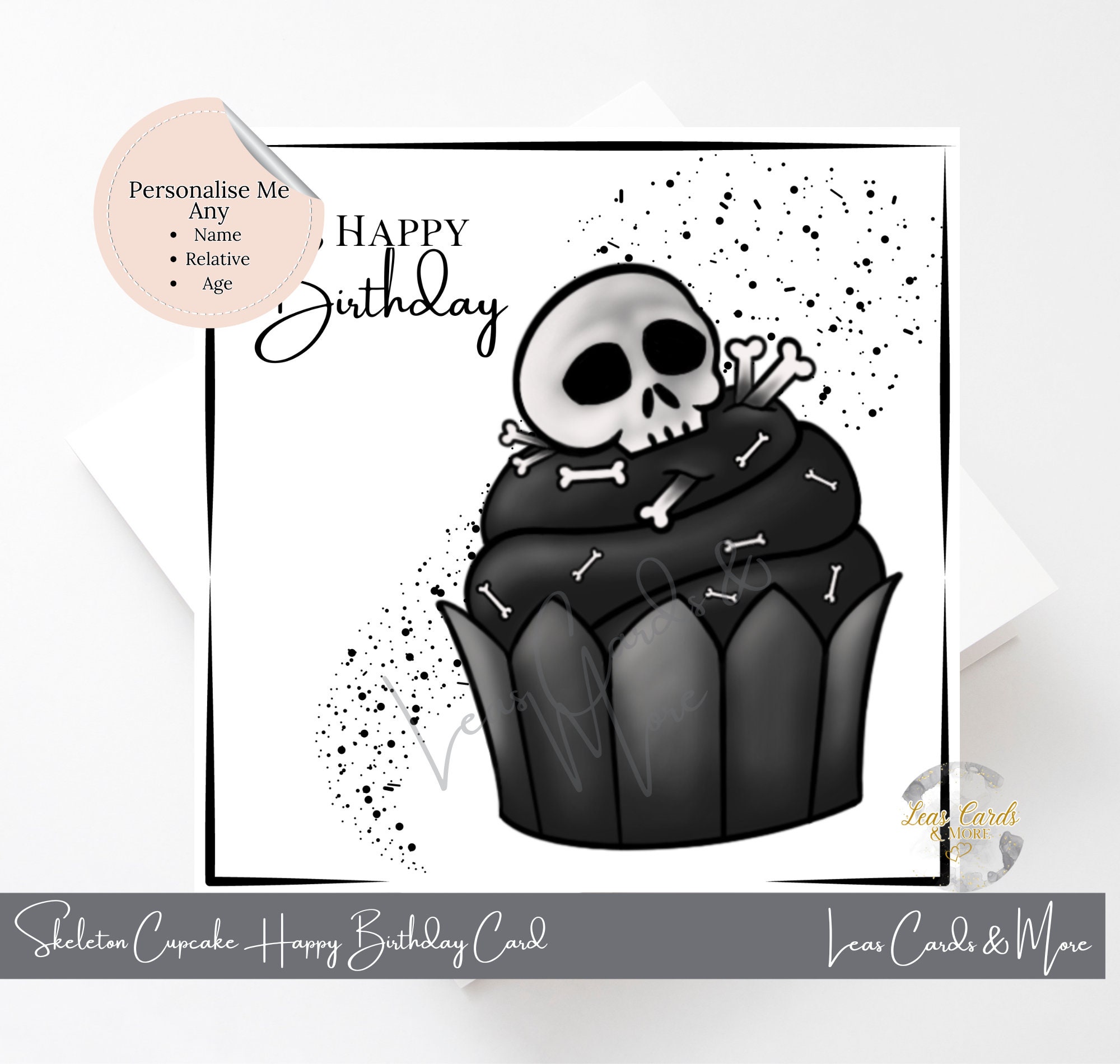 Skull Cupcake Happy Birthday Skull Birthday Card Skull - Etsy
