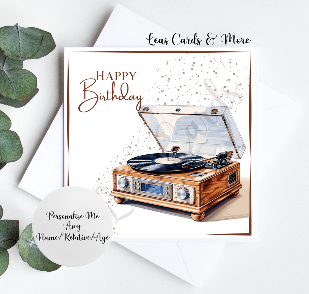 Handmade Vintage Record Player Theme Happy Birthday Card, Vintage ...