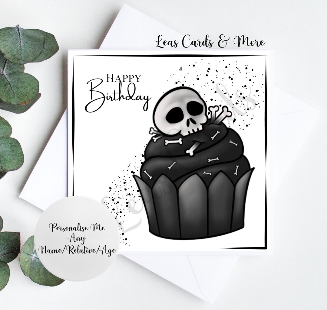 Skull Cupcake Happy Birthday, Skull Birthday Card, Skull Birthday ...