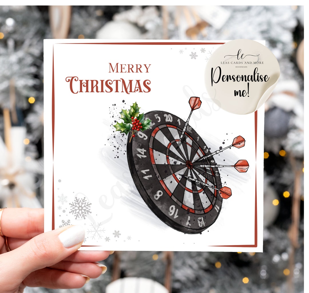 Darts Sport Merry Christmas Card, Can Be Personalised, Darts Christmas ...
