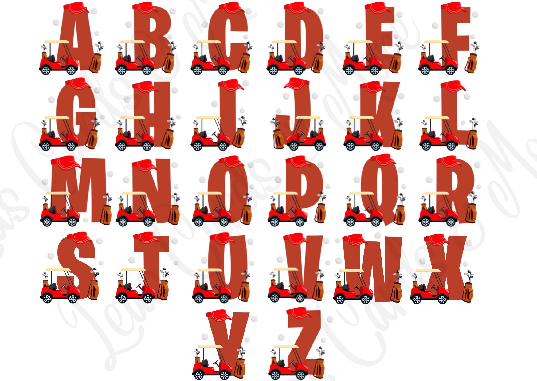 Red Golfing Sublimation Alphabet Clipart DIGITAL DOWNLOAD - Etsy