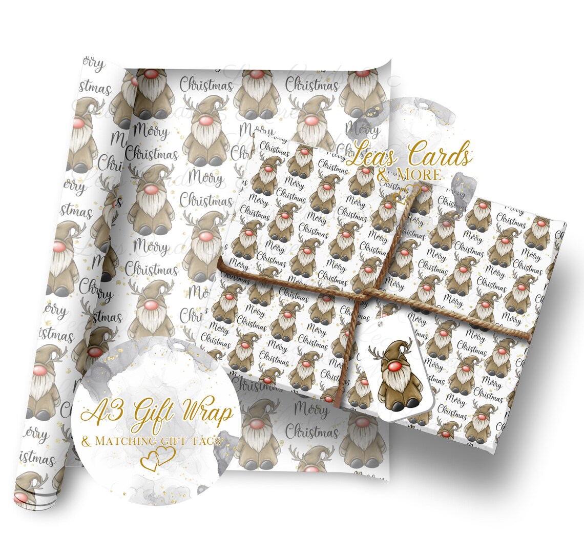Reindeer Gnome/gonk Merry Christmas A3 Wrapping Paper - Etsy