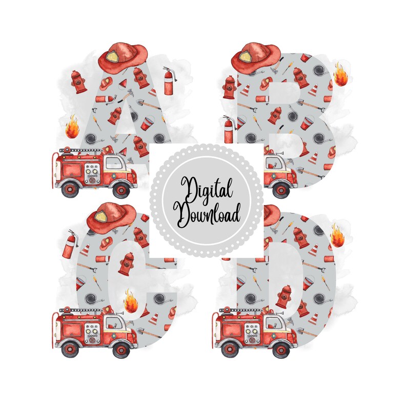 Fire Engine Sublimation Alphabet DIGITAL DOWNLOAD Fire - Etsy