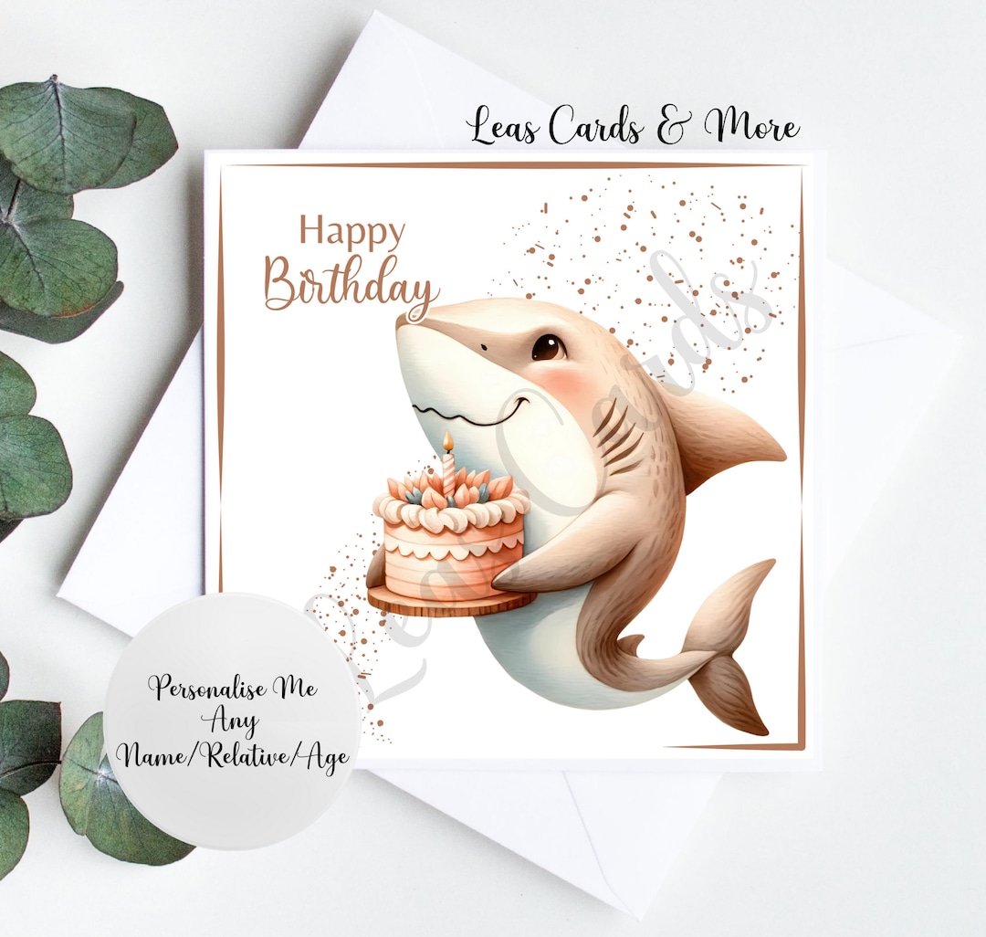 Handmade Birthday Shark Happy Birthday Card, Shark Happy Birthday Card ...