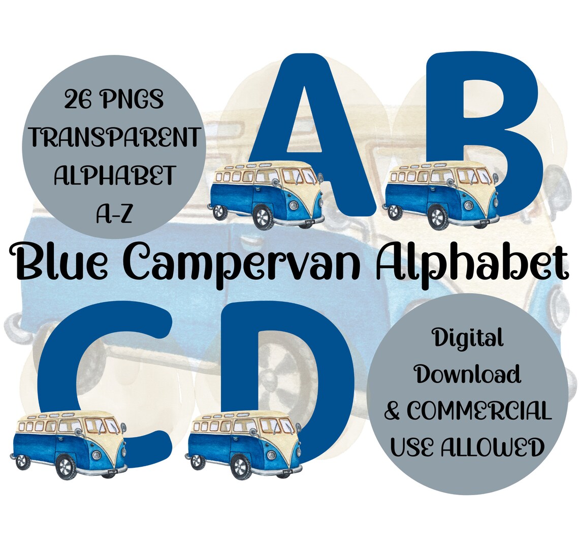Blue Campervan Alphabet Clipart DIGITAL DOWNLOAD - Etsy UK