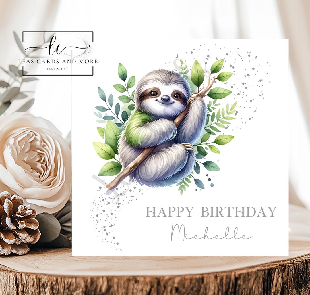 Handmade Sloth Theme Happy Birthday Card, Sloth Birthday Card, Sloth ...