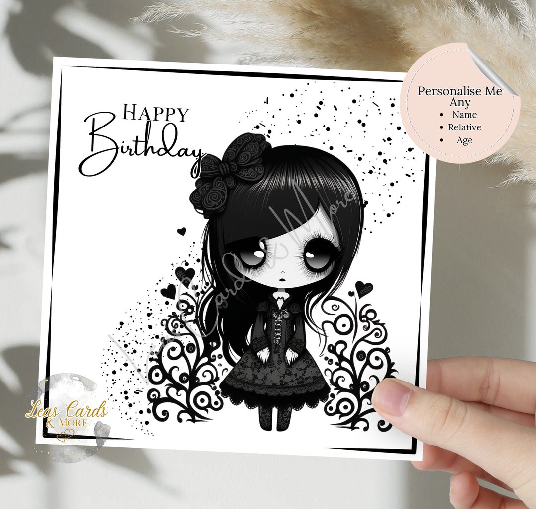 Gothic Girl Theme Happy Birthday Card, Gothic Birthday Card, Gothic ...