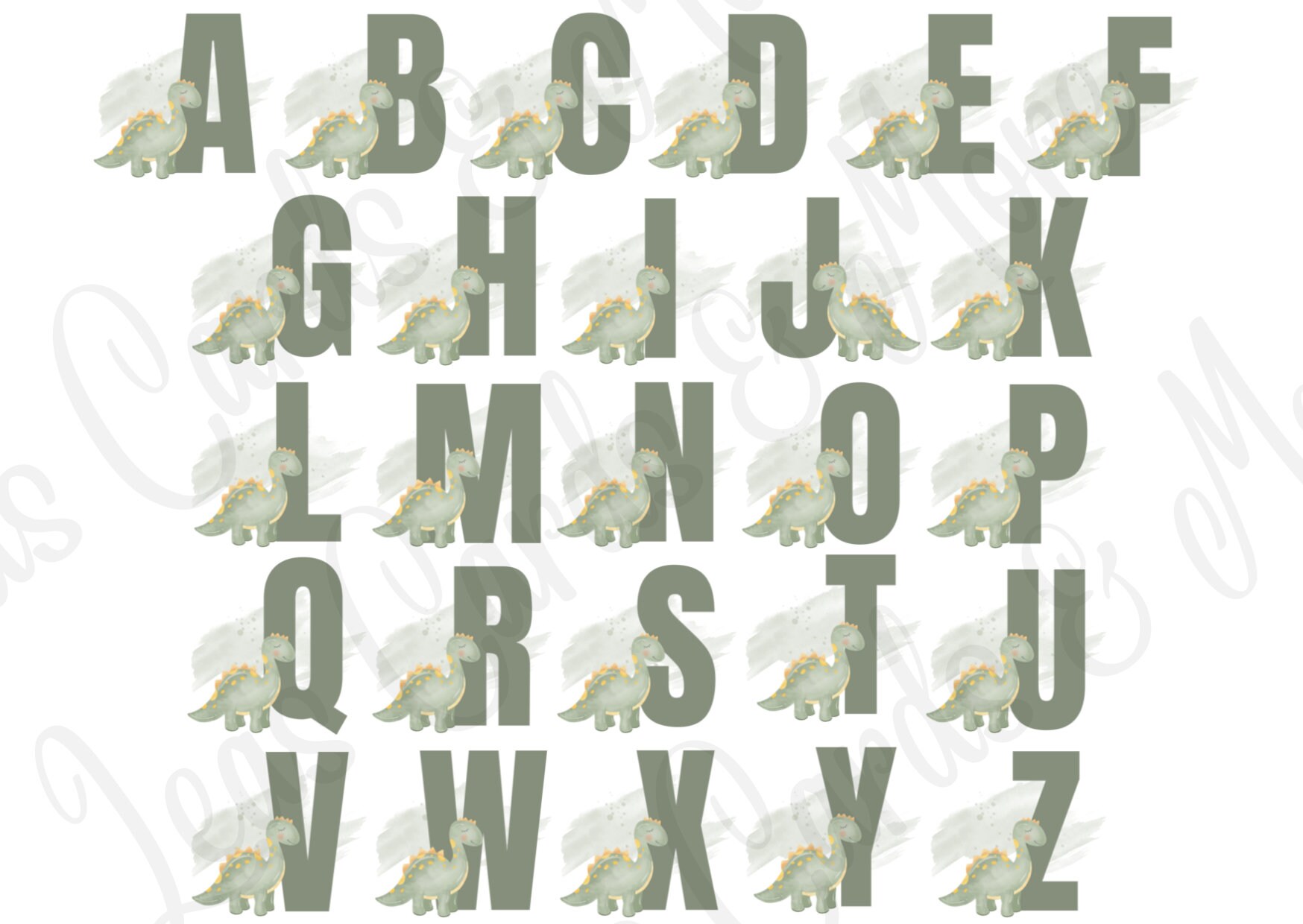 Full Green Dinosaur Alphabet Clipart 26 Letters A-Z | Etsy