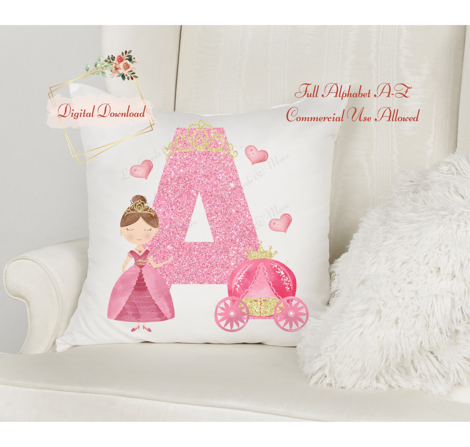 Pink Glitter Princess Full Alphabet A-Z DIGITAL - Etsy