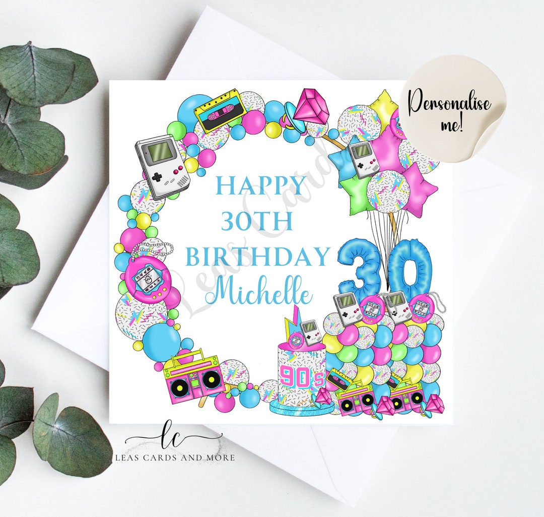 Handmade 90s Theme Happy Birthday Card, Born in the 90s Happy Birthday ...