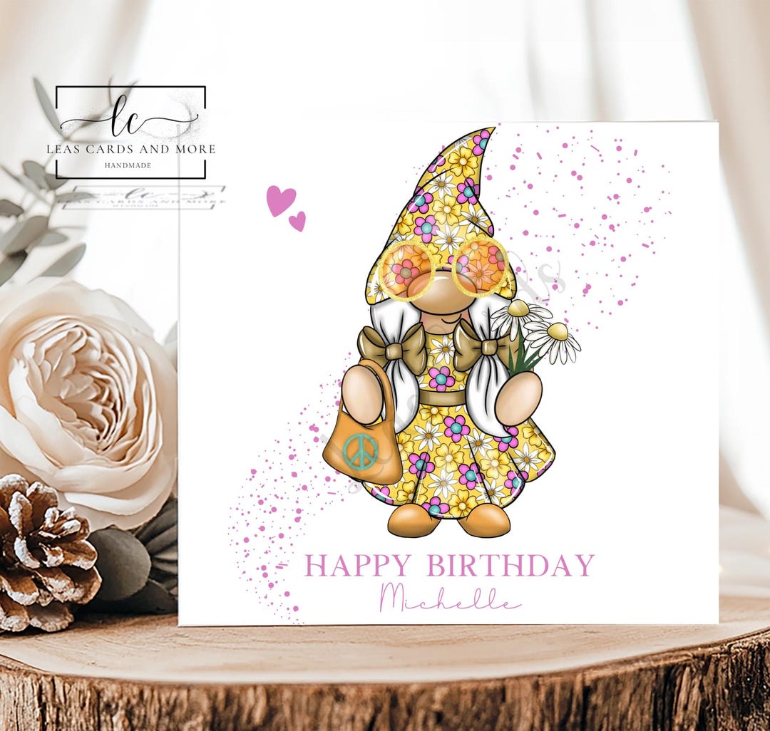 Handmade Personalisable Hippie Gnome/gonk Happy Birthday Card, Hippie ...