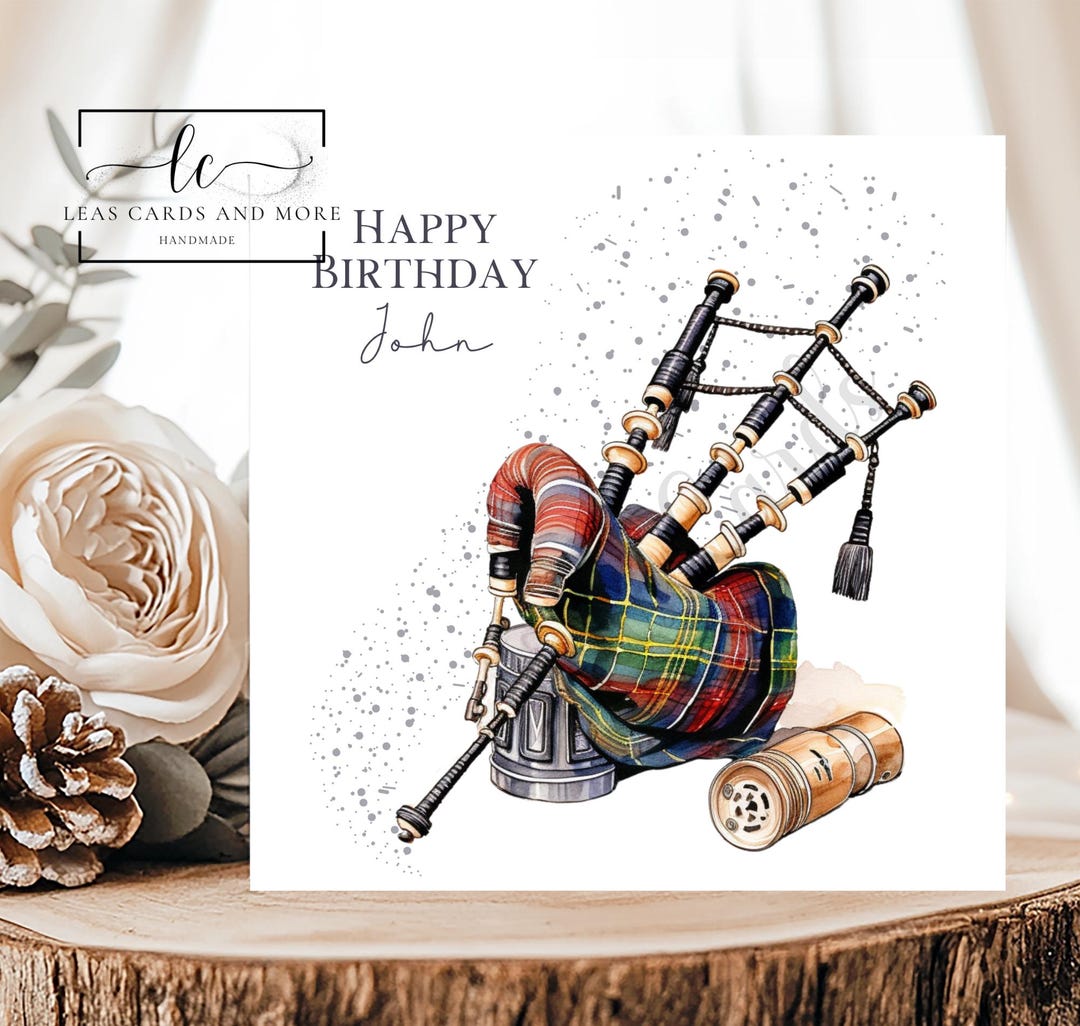Handmade Bag Pipes Happy Birthday Card, Personalisable Bag Pipes ...