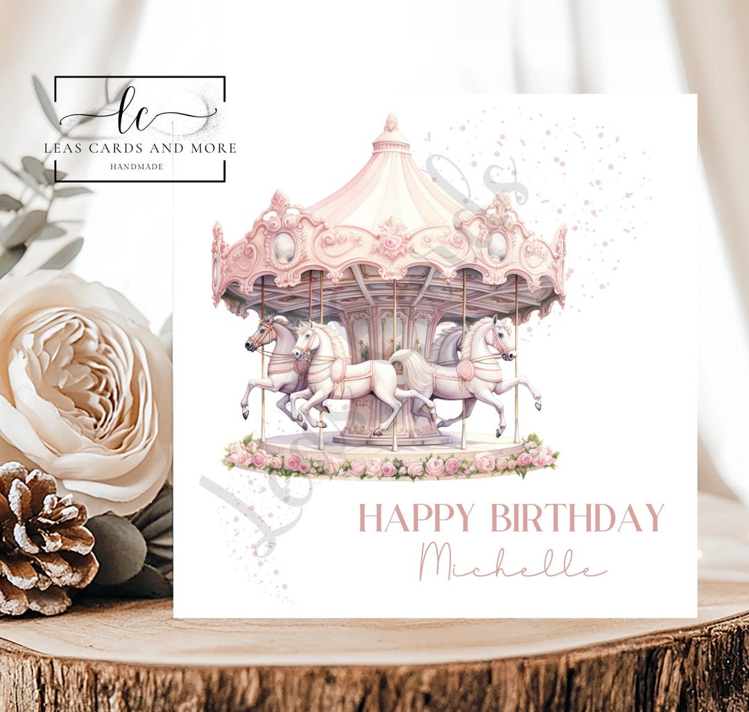 Handmade Pink Carousel Happy Birthday Card, Carousel Birthday Card ...