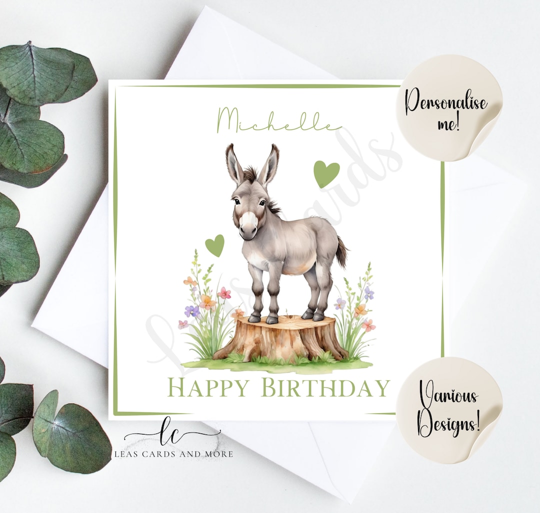 Handmade Donkey Theme Happy Birthday Card, Donkey Lover Birthday Card ...